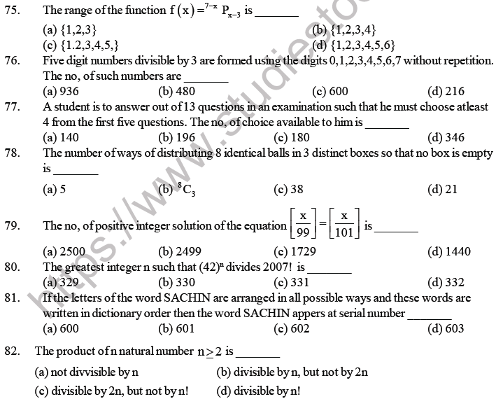 JEE Mathematics Permutation and Combination MCQs Set B, Multiple Choice Questions